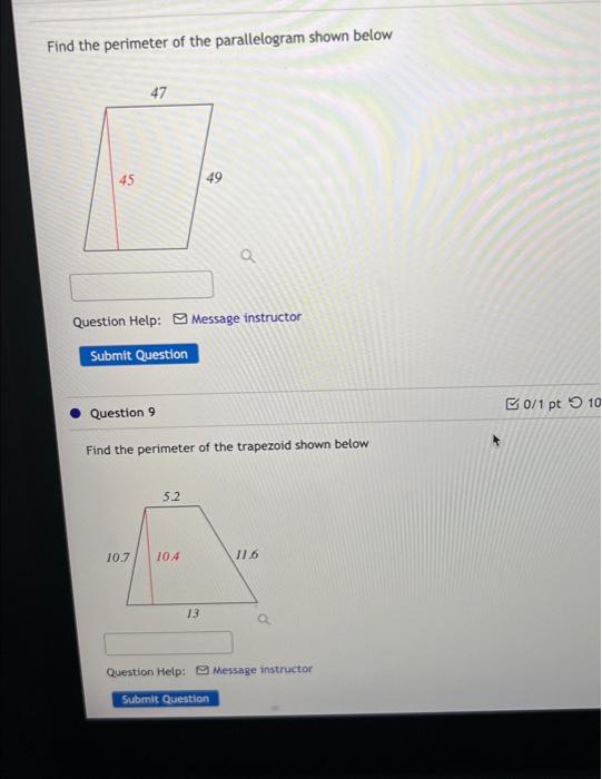 Solved Find the perimeter of the parallelogram shown below | Chegg.com
