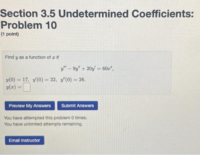 Solved Section 3.5 Undetermined Coefficients: Problem 10 (1 | Chegg.com