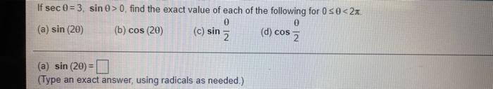 Solved Solve the Double Angle Cosine formulas for cos A and | Chegg.com