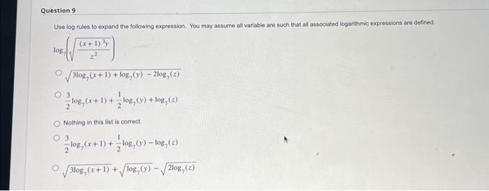 Solved Use log rules to expand the following expression. You | Chegg.com