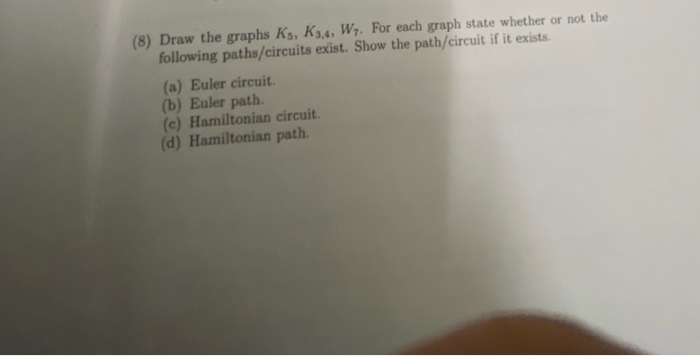 Solved (8) Draw the graphs Ks, K3,4, W. For each graph state | Chegg.com