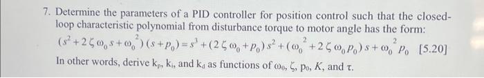 Solved Determine the parameters of a PID controller for | Chegg.com
