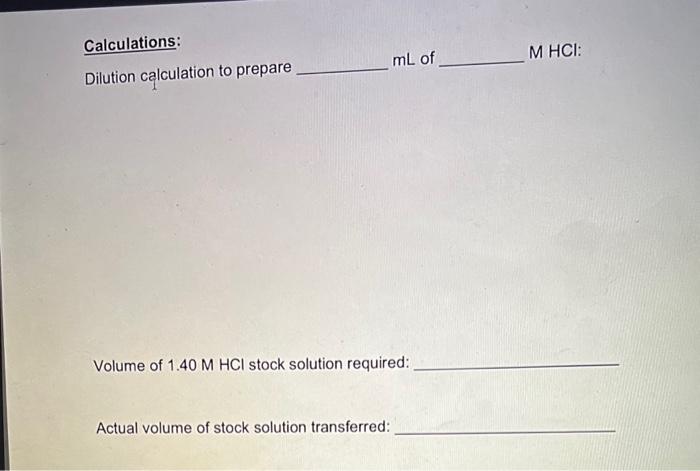 Solved HCl stock solution (1.40 M ) 25.00 mL volumetric | Chegg.com