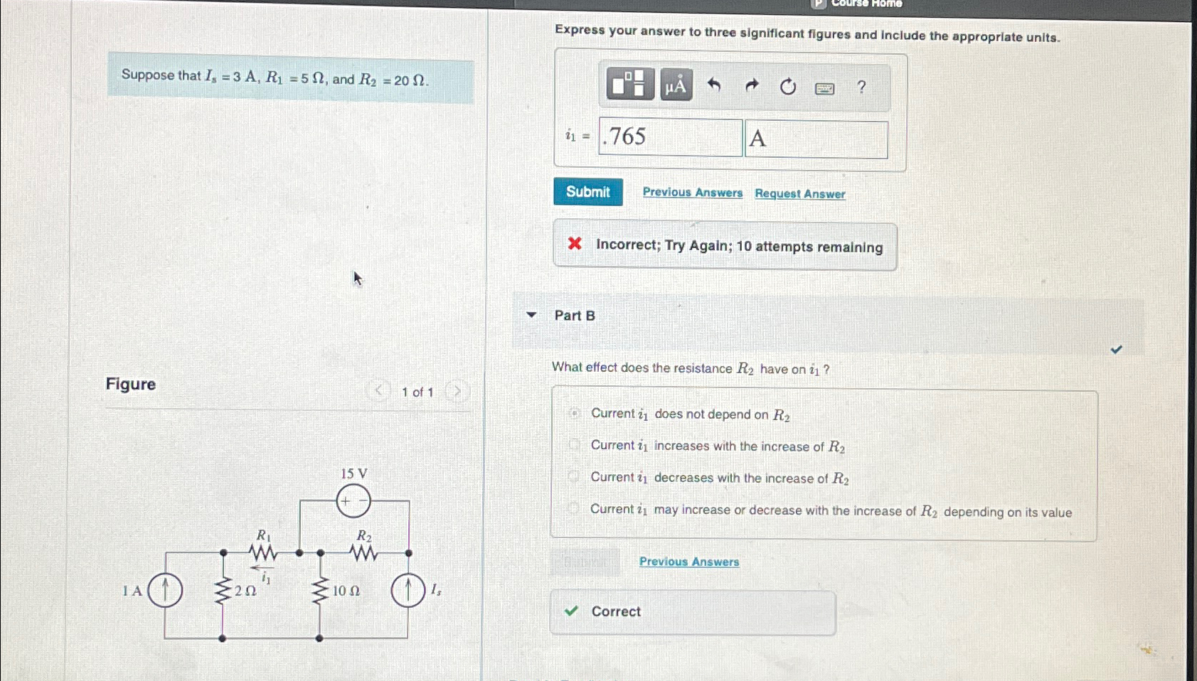 Solved Suppose that Is=3A,R1=5Ω, ﻿and R2=20Ω.Figure1 ﻿of 11 | Chegg.com