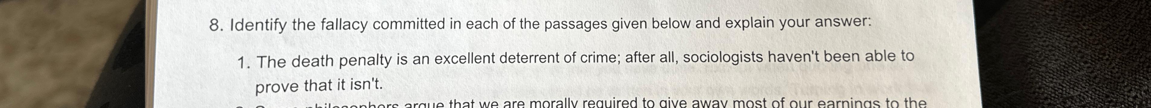 Solved Identify the fallacy committed in each of the | Chegg.com