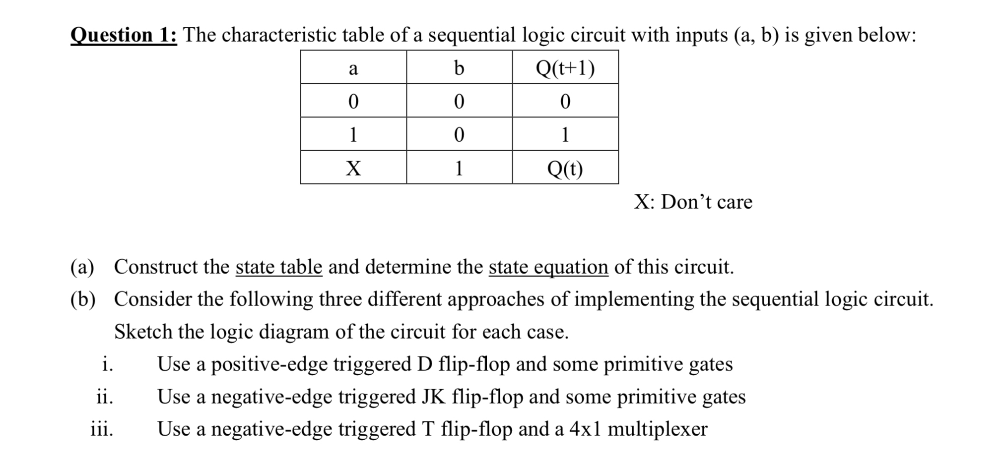 Solved Question 1: The characteristic table of a sequential | Chegg.com