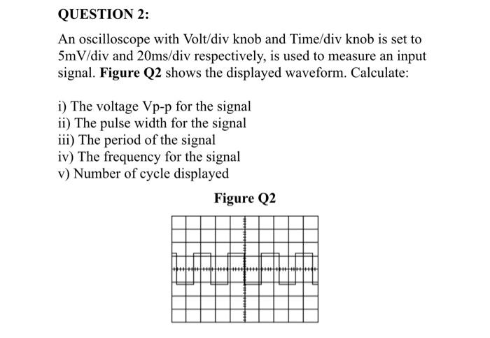 Solved QUESTION 2: An oscilloscope with Volt/div knob and | Chegg.com
