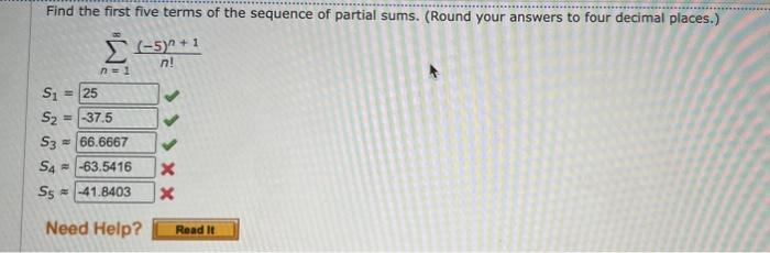 Solved Find the first five terms of the sequence of partial | Chegg.com
