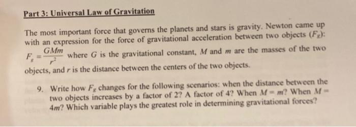 Solved Part 3: Universal Law of Gravitation The most | Chegg.com