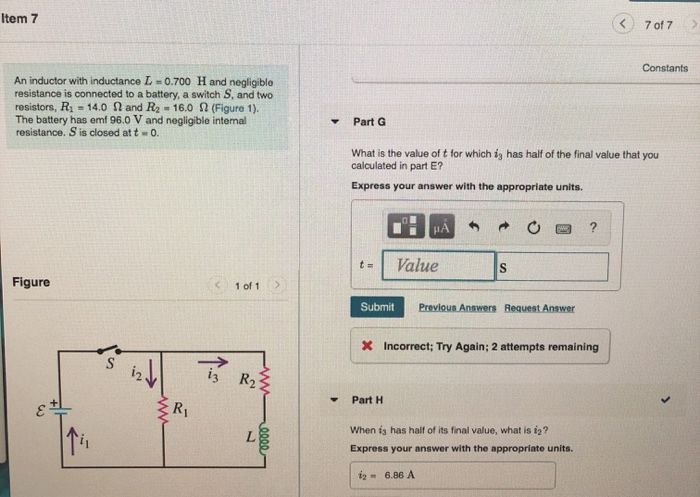 Solved Item 7 7 of 7 Constants An inductor with inductance | Chegg.com