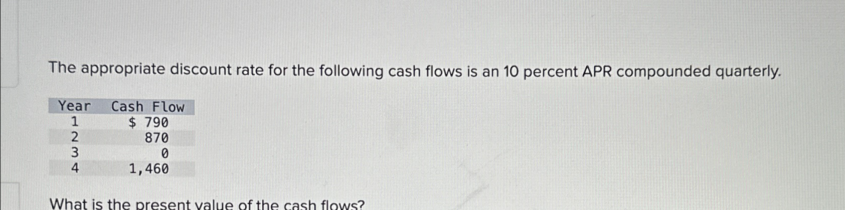 Solved The appropriate discount rate for the following cash | Chegg.com