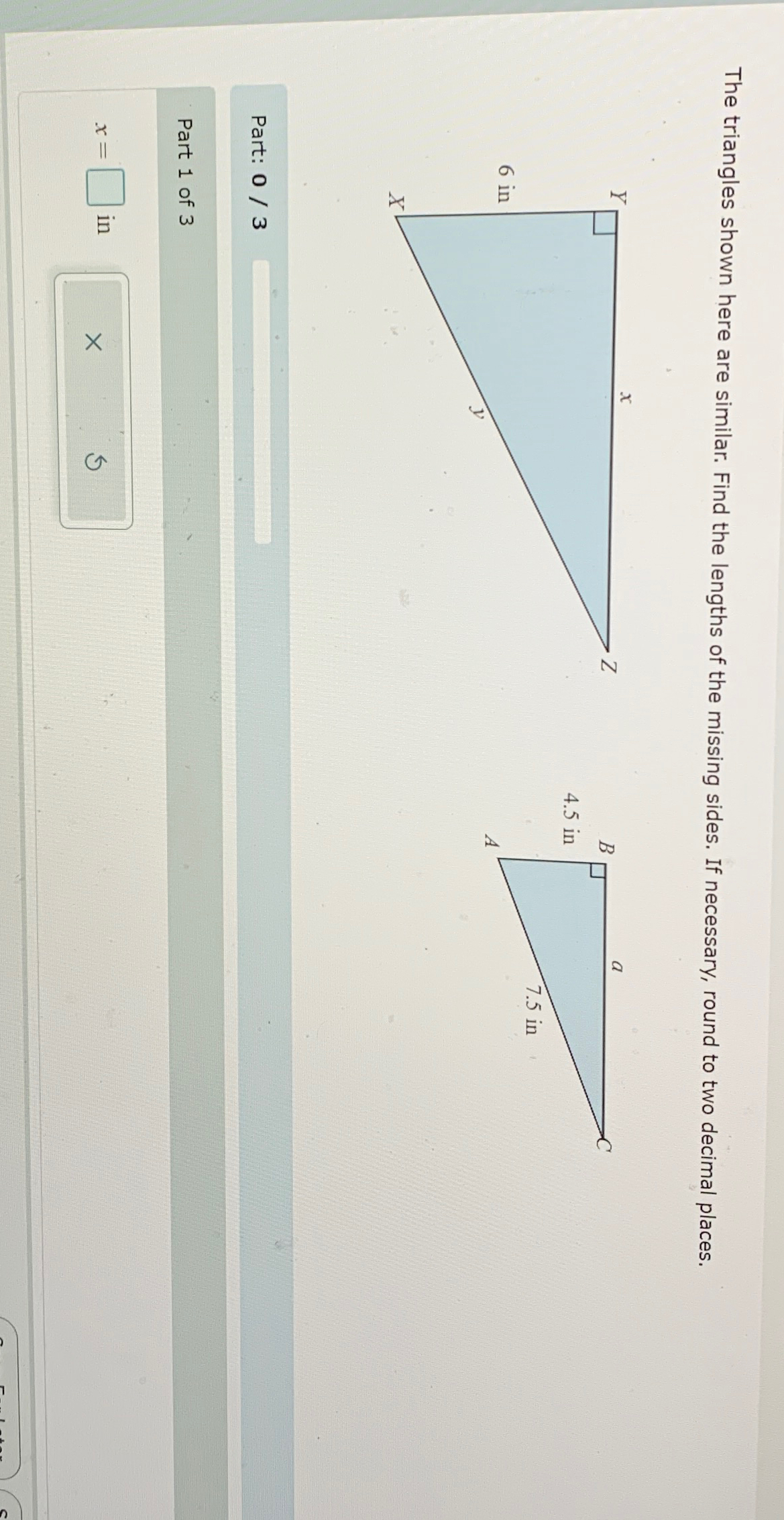 Solved The triangles shown here are similar. Find the | Chegg.com