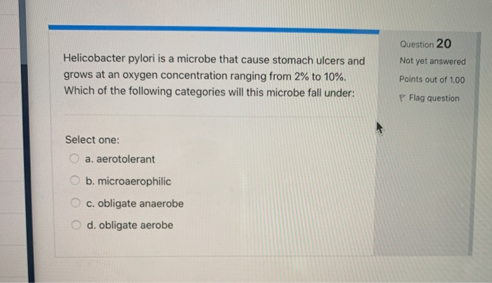 Solved Question 20 Not yet answered Helicobacter pylori is a | Chegg.com
