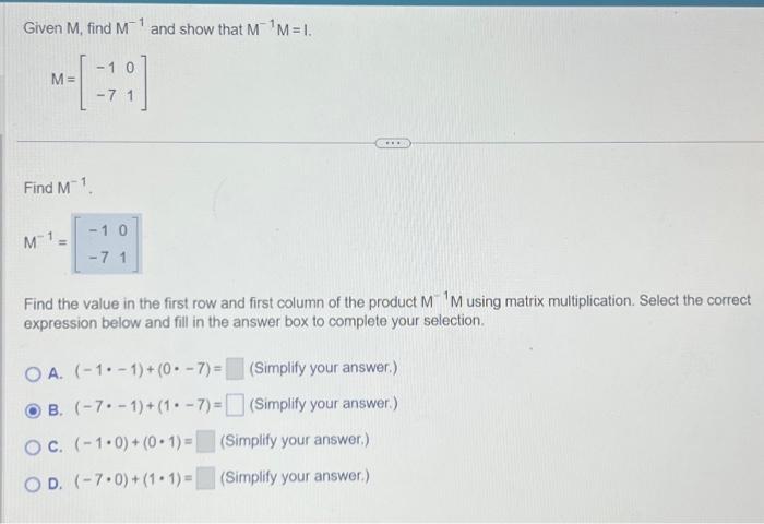 Solved 1 Given M, find M and show that M ¹M = I. M = Find | Chegg.com