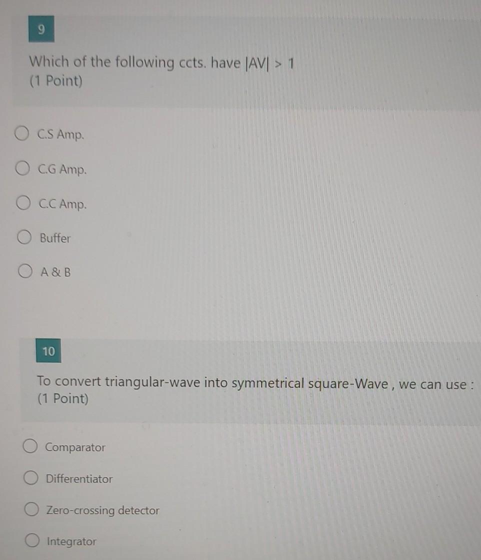 Solved 9 Which of the following ccts, have |AVI > 1 (1 | Chegg.com