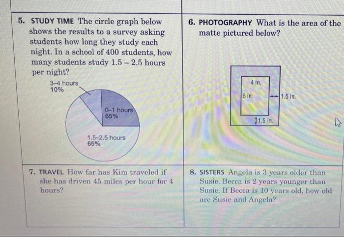 Solved 5. STUDY TIME The circle graph below shows the | Chegg.com