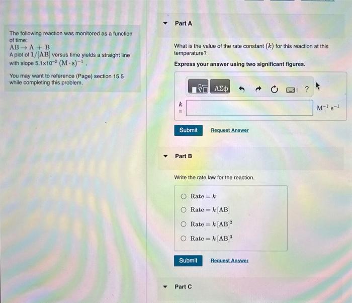Solved The tollewing reaction was meribou as s tunction ef | Chegg.com