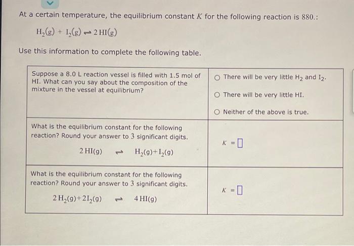 Solved At a certain temperature, the equilibrium constant K | Chegg.com