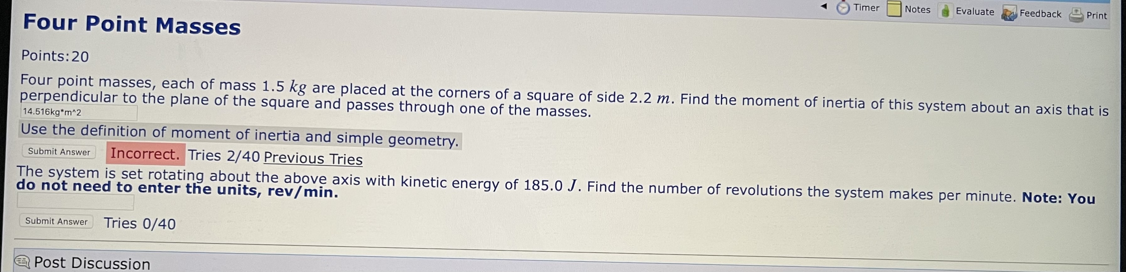 Solved Four Point MassesPoints:20Four point masses, each of | Chegg.com