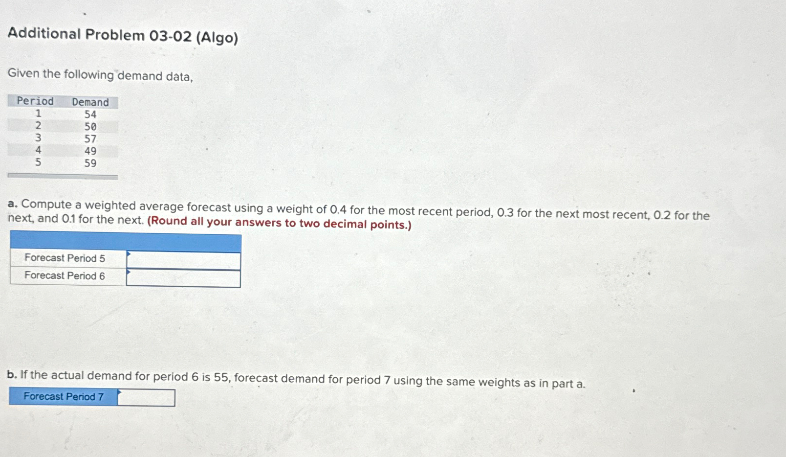 Additional Problem 03-02 (Algo)Given the following | Chegg.com