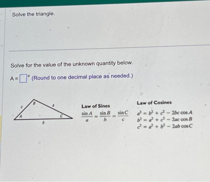 Solved Solve the triangle. Solve for the value of the | Chegg.com