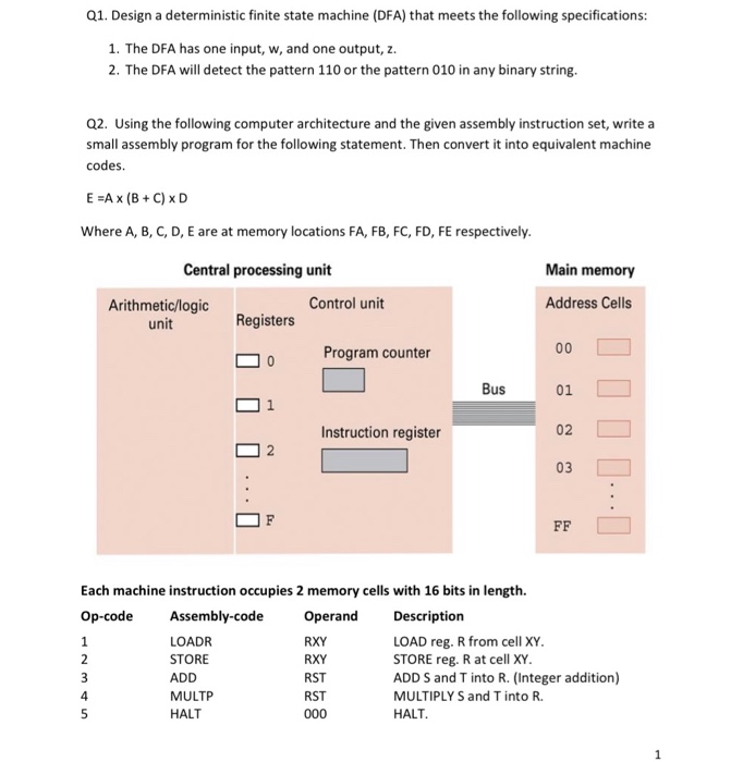 Solved Q1. Design a deterministic finite state machine (DFA) | Chegg.com