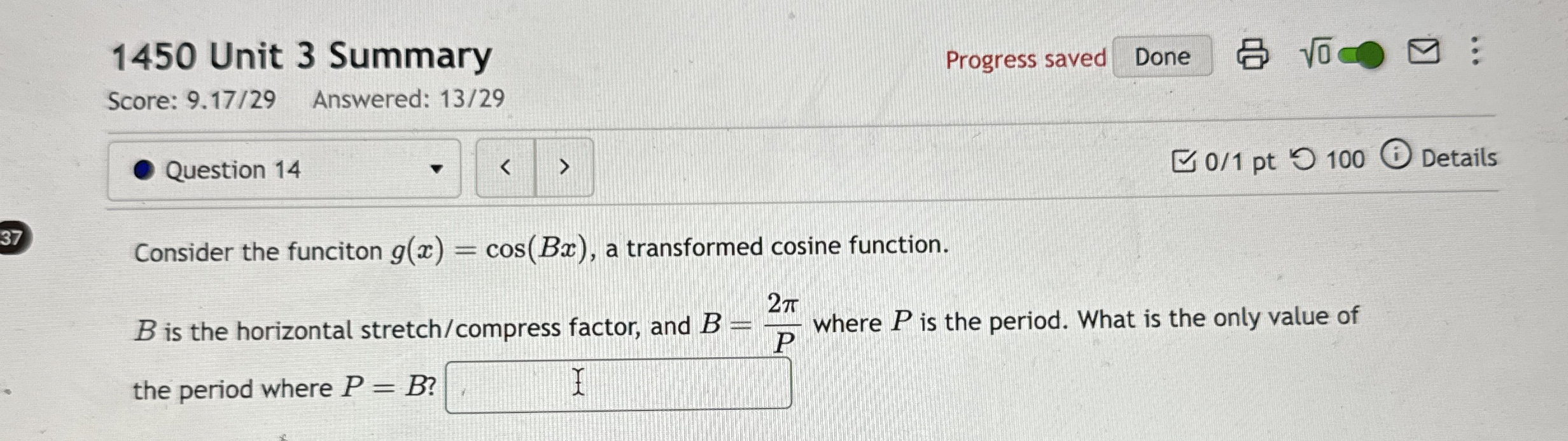 Solved 1450 ﻿Unit 3 ﻿SummaryProgress savedScore: 9.17/29 | Chegg.com