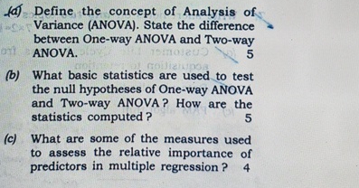 Solved (a) ﻿Define the concept of Analysis of Variance | Chegg.com
