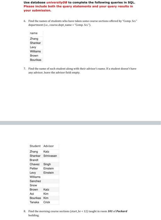 Solved Use database universityDB to complete the following | Chegg.com