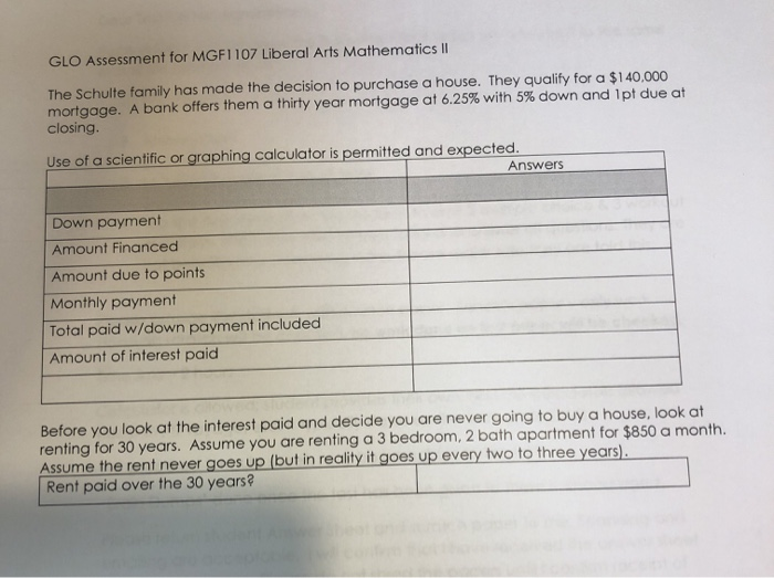 Solved GLO Assessment for MGF1107 Liberal Arts Mathematics | Chegg.com