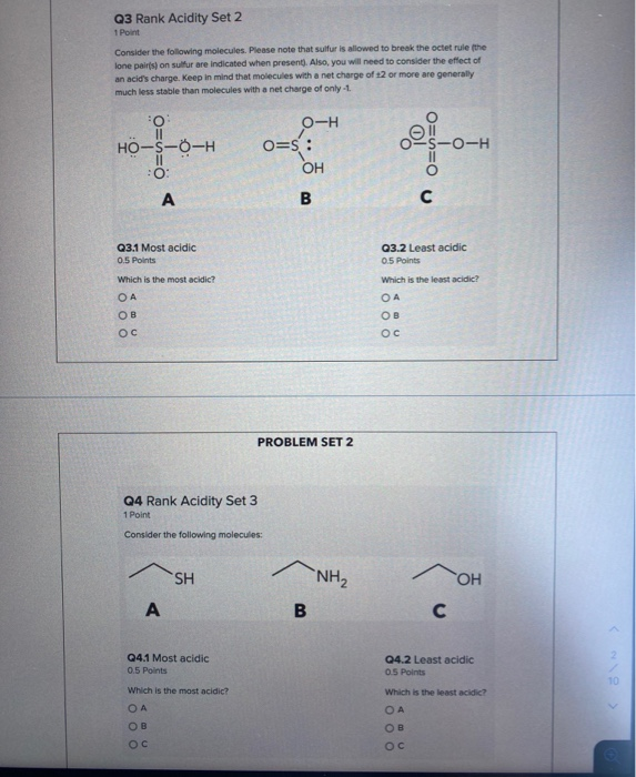 Solved Q3 Rank Acidity Set 2 1 Point Consider the following | Chegg.com