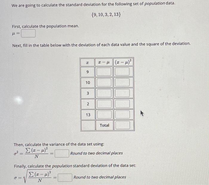 Solved We are going to calculate the standard deviation for | Chegg.com