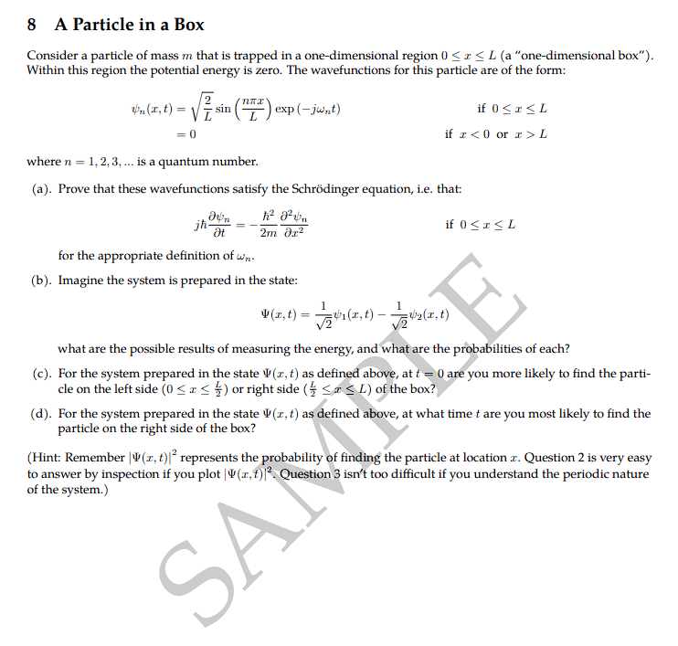 8 ﻿A Particle in a BoxConsider a particle of mass m | Chegg.com