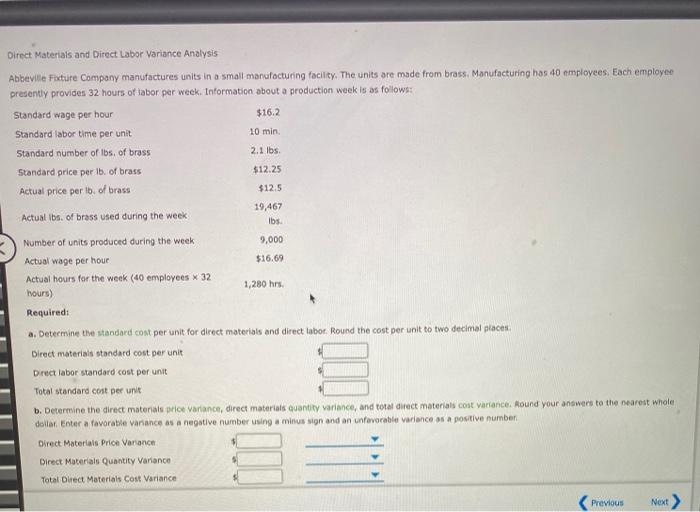 Solved Direct Materials and Direct Labor Variance Analysis | Chegg.com