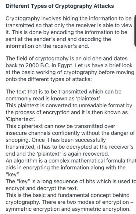 Solved Different Types of Cryptography Attacks Cryptography | Chegg.com
