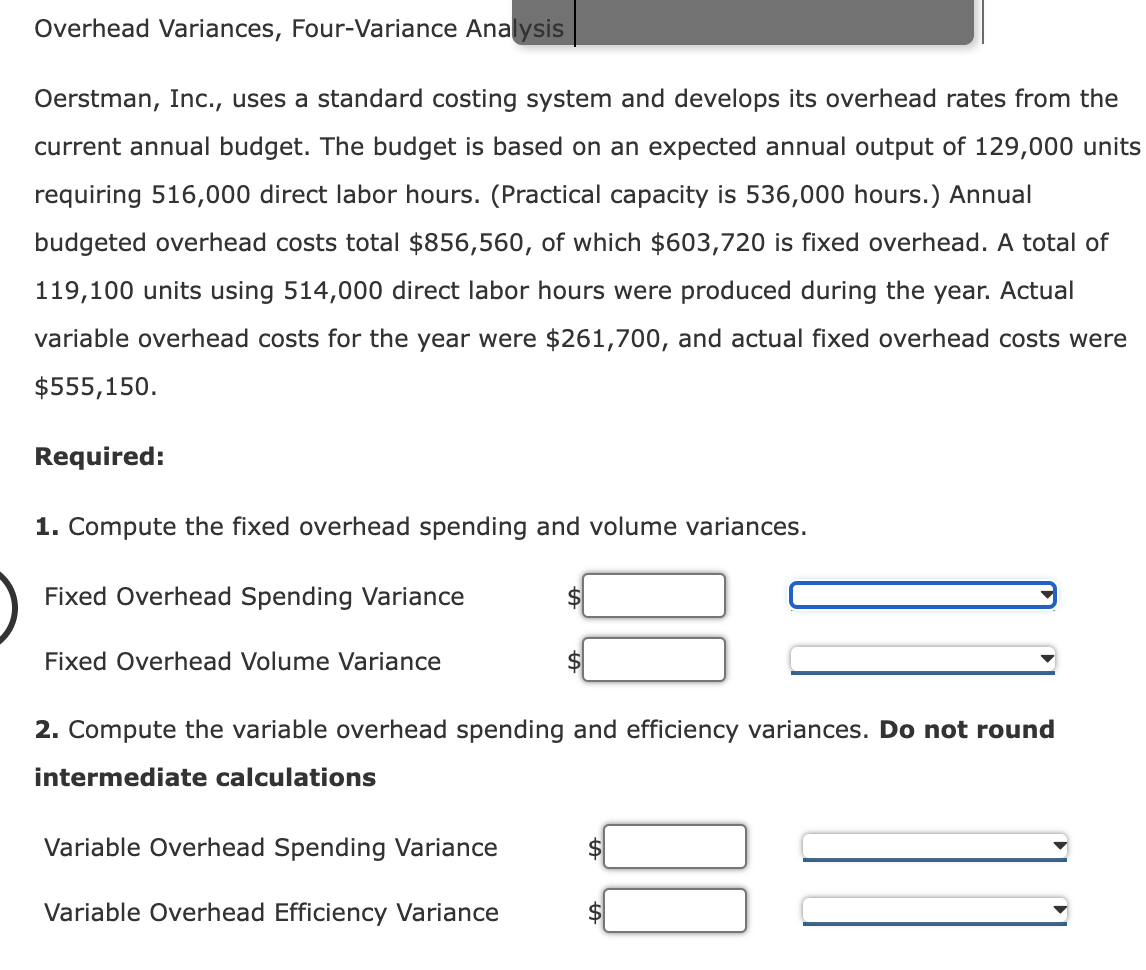 Solved Overhead Variances, Four-Variance Analysis Oerstman, | Chegg.com