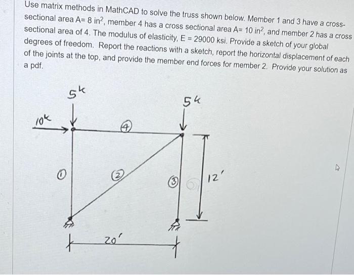 Solved Use matrix methods in MathCAD to solve the truss | Chegg.com