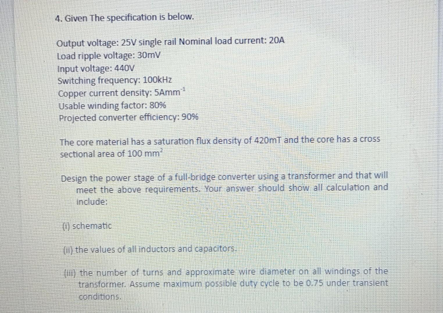 Solved 4. Given The specification is below. Output voltage: | Chegg.com