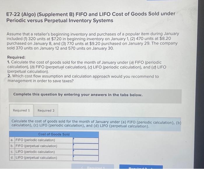 Solved E7-22 (Algo) (Supplement B) FIFO and LIFO Cost of | Chegg.com