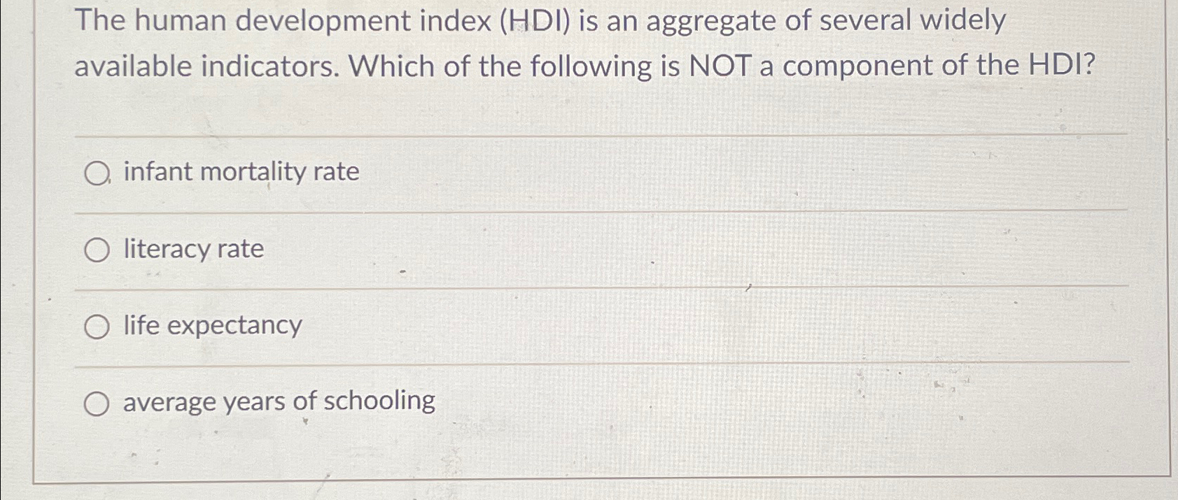 Solved The human development index (HDI) ﻿is an aggregate of | Chegg.com