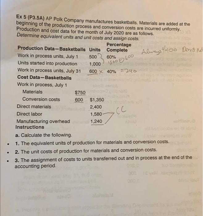 Solved Ex 5 (P3.5A) AP Polk Company manufactures | Chegg.com