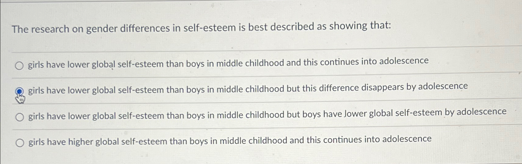 Solved The research on gender differences in self-esteem is | Chegg.com