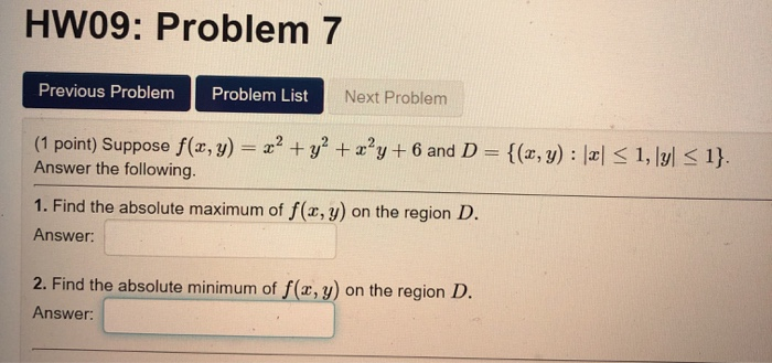 Solved HW09: Problem 7 Previous Problem Problem List Next | Chegg.com