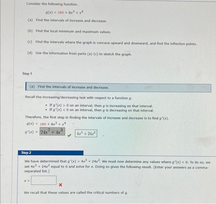 Solved Consider the following function. g(x)=180+8x3+x4 (a) | Chegg.com