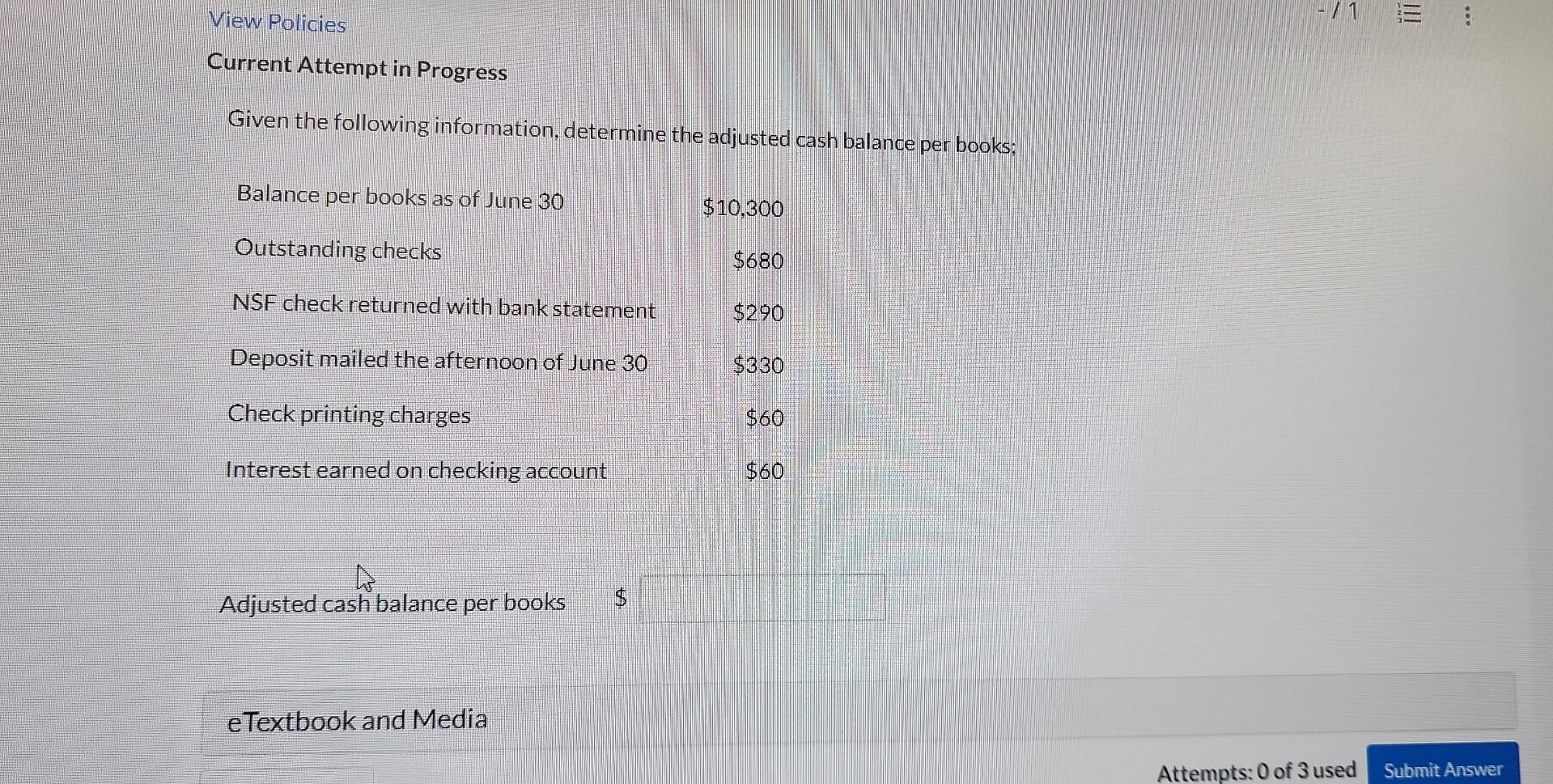 Solved Current Attempt in Progress Given the following | Chegg.com