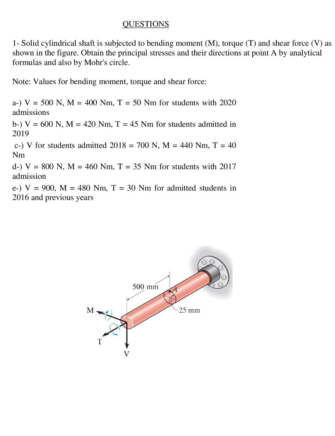 Solved QUESTIONS 1- Solid cylindrical shaft is subjected to | Chegg.com