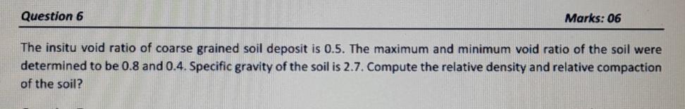 Solved The insitu void ratio of course grained soil deposit | Chegg.com