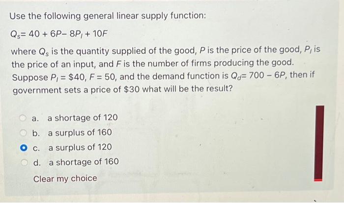 Solved Use the following general linear supply function: | Chegg.com