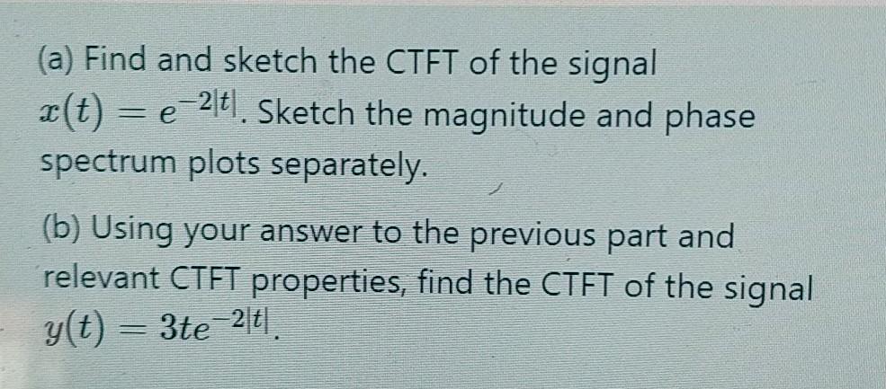 Solved (a) Find and sketch the CTFT of the signal x(t) = e | Chegg.com