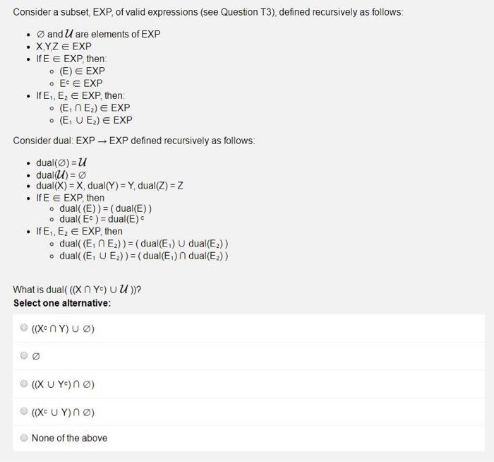 Solved Consider a subset, EXP, of valid expressions (see | Chegg.com